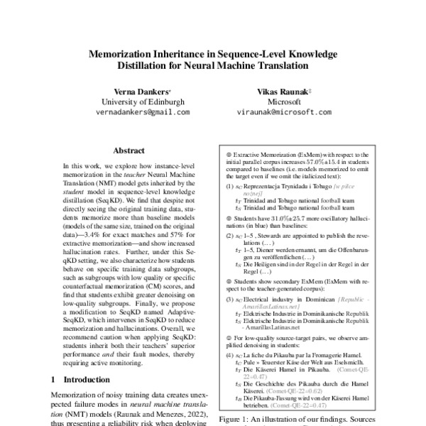 Memorization Inheritance in Sequence-Level Knowledge Distillation for Neural Machine Translation ...