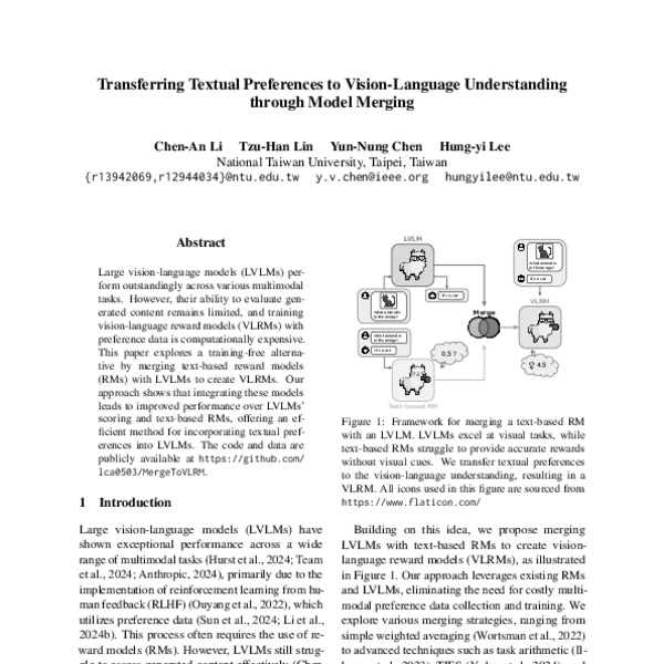 Transferring Textual Preferences To Vision Language Understanding Through Model Merging Acl