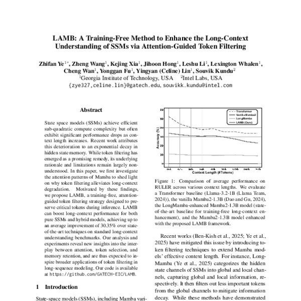 LAMB: A Training-Free Method to Enhance the Long-Context Understanding of SSMs via Attention ...