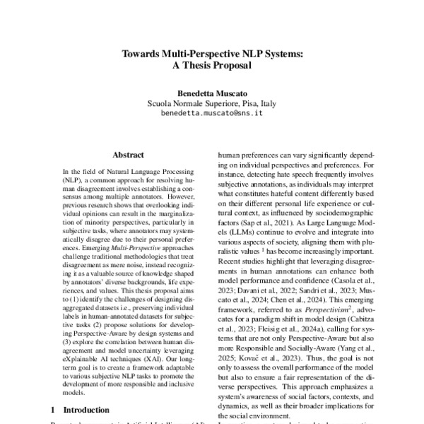 Towards Multi-Perspective NLP Systems: A Thesis Proposal - ACL Anthology
