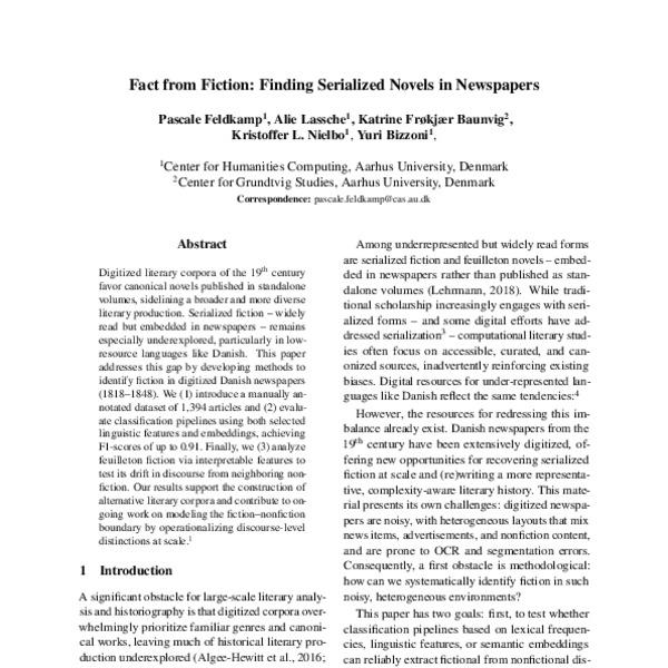 Fact from Fiction: Finding Serialized Novels in Newspapers - ACL Anthology