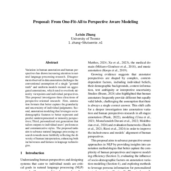 Proposal: From One-Fit-All to Perspective Aware Modeling - ACL Anthology