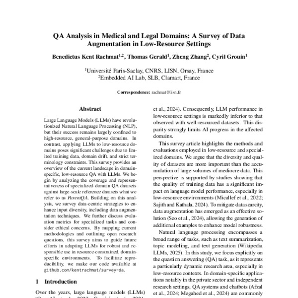 QA Analysis in Medical and Legal Domains: A Survey of Data Augmentation in Low-Resource Settings ...