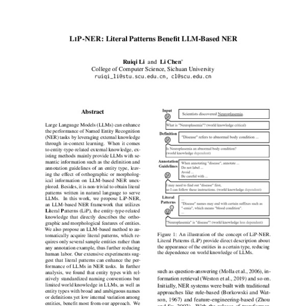LIP-NER: Literal Patterns Benefit LLM-Based NER - ACL Anthology
