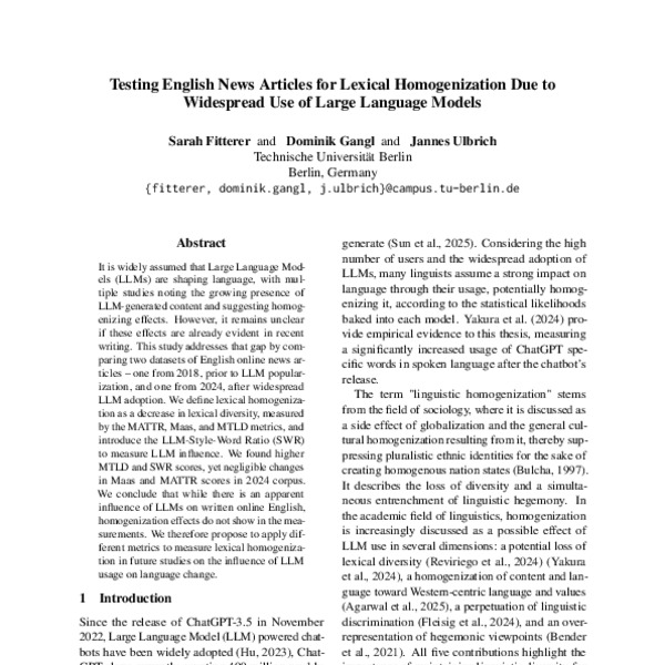 Testing English News Articles for Lexical Homogenization Due to ...