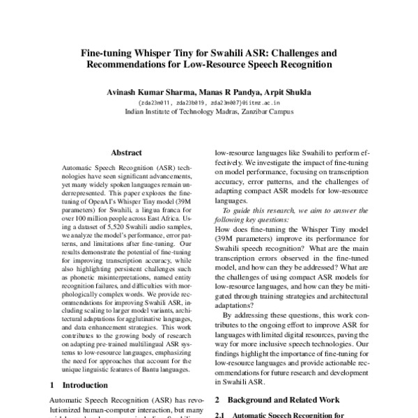 Fine-tuning Whisper Tiny for Swahili ASR: Challenges and Recommendations for Low-Resource Speech ...
