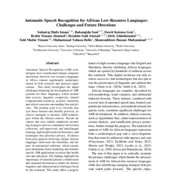 Automatic Speech Recognition for African Low-Resource Languages: Challenges and Future ...