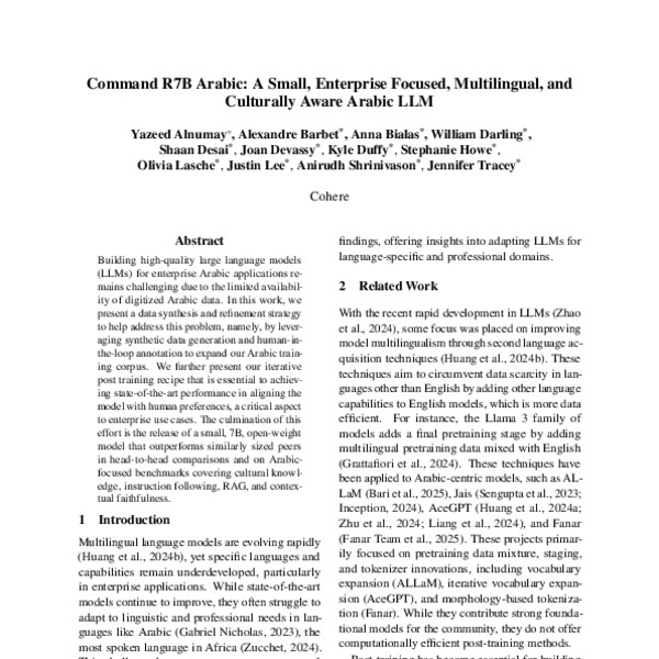 Command R7B Arabic: a small, enterprise-focused, multilingual, and ...