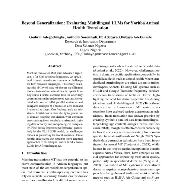 Beyond Generalization :Evaluating Multilingual LLMs for Yorùbá Animal ...