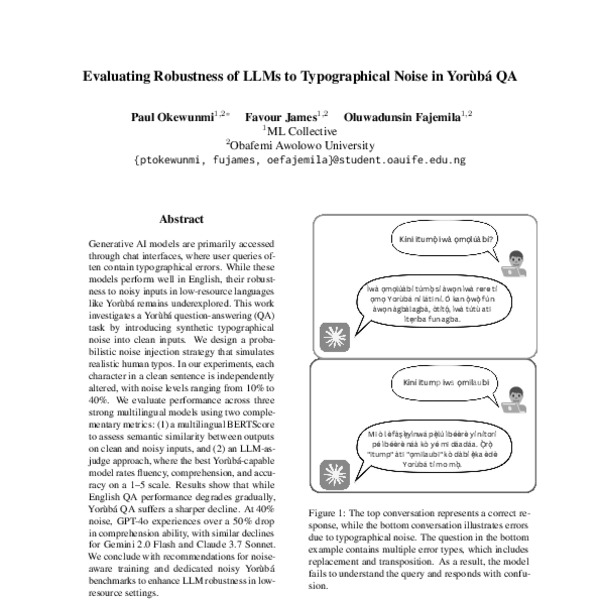 Evaluating Robustness of LLMs to Typographical Noise in Yorùbá QA - ACL Anthology