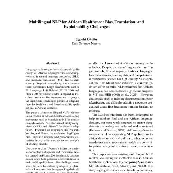 Multilingual Nlp For African Healthcare Bias Translation And Explainability Challenges Acl