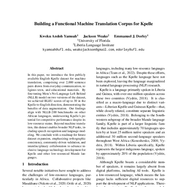 Building a Functional Machine Translation Corpus for Kpelle - ACL Anthology