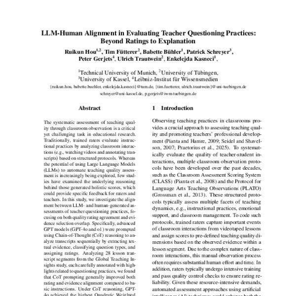 LLM-Human Alignment in Evaluating Teacher Questioning Practices: Beyond ...