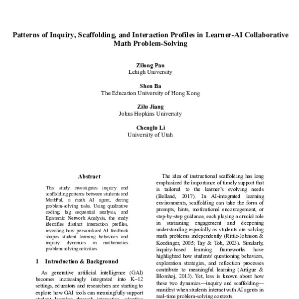 Patterns of Inquiry, Scaffolding, and Interaction Profiles in Learner ...