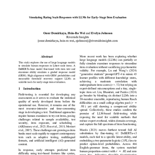 Simulating Rating Scale Responses with LLMs for Early-Stage Item Evaluation - ACL Anthology