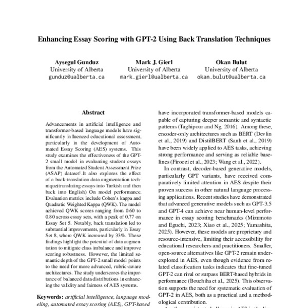 Enhancing Essay Scoring with GPT-2 Using Back Translation Techniques ...