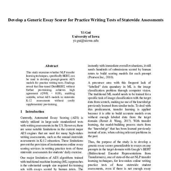 Develop a Generic Essay Scorer for Practice Writing Tests of Statewide ...