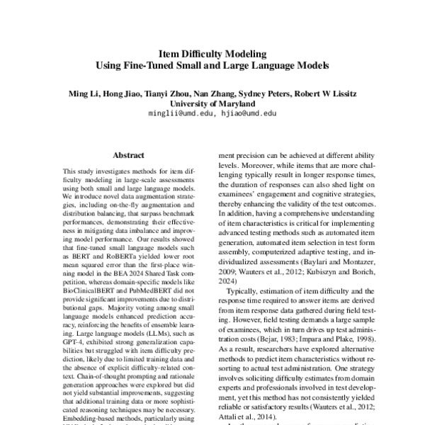 Item Difficulty Modeling Using Fine-Tuned Small and Large Language ...