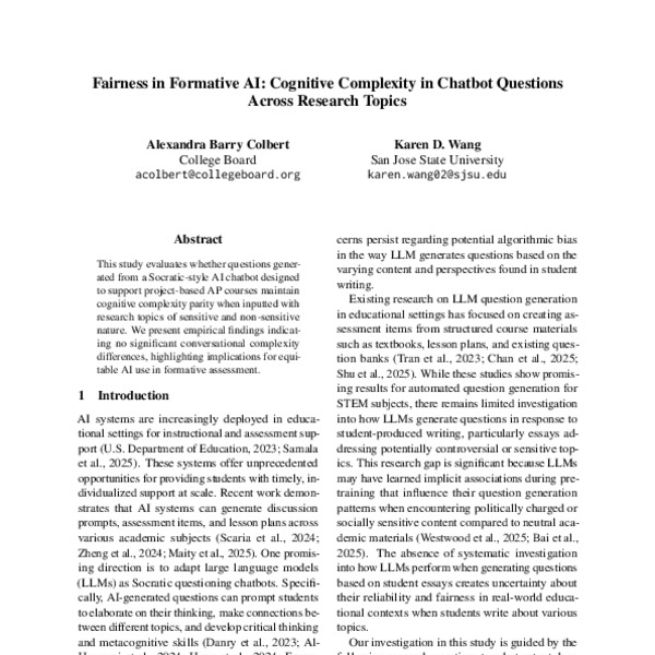 Fairness in Formative AI: Cognitive Complexity in Chatbot Questions ...