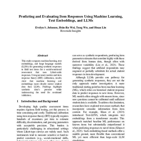 Predicting and Evaluating Item Responses Using Machine Learning, Text ...