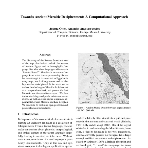 Towards Ancient Meroitic Decipherment: A Computational Approach - ACL Anthology