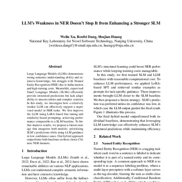 LLM’s Weakness in NER Doesn’t Stop It from Enhancing a Stronger SLM - ACL Anthology
