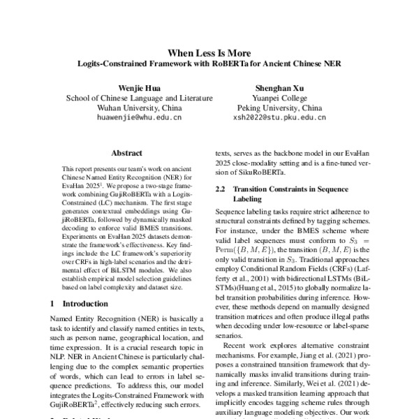 When Less Is More: Logits-Constrained Framework with RoBERTa for Ancient Chinese NER - ACL Anthology