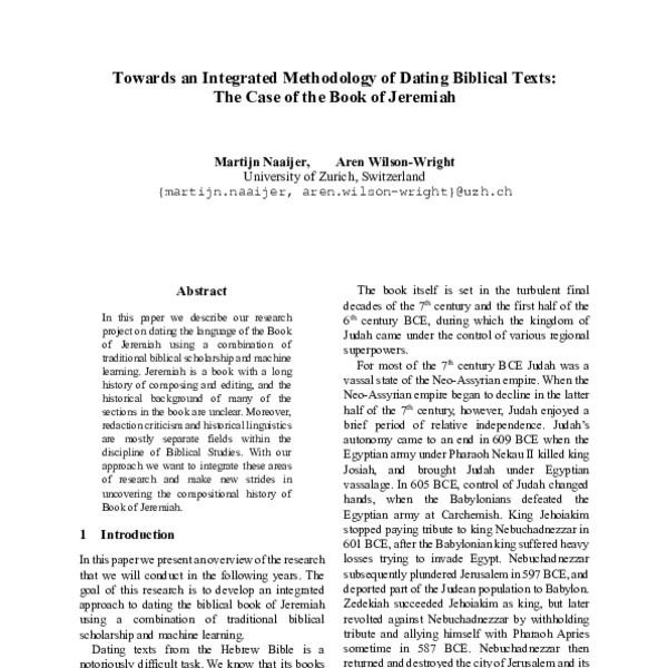 Towards an Integrated Methodology of Dating Biblical Texts: The Case of ...