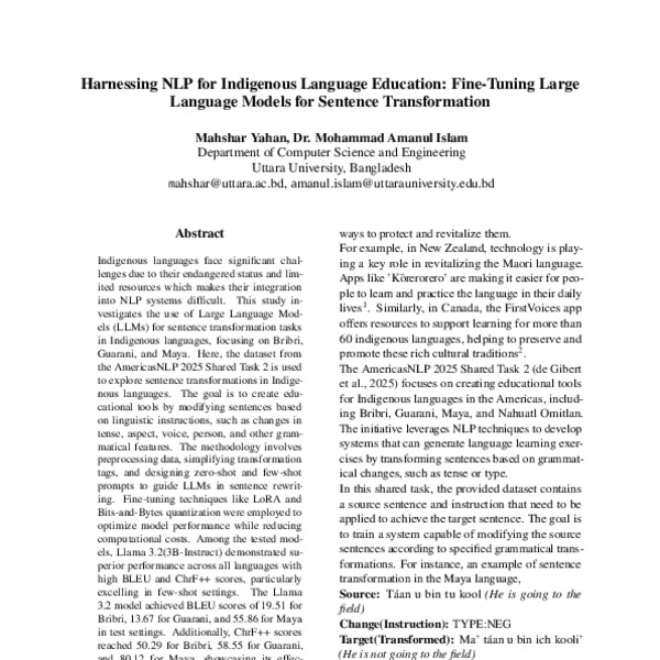 Harnessing NLP for Indigenous Language Education: Fine-Tuning Large ...