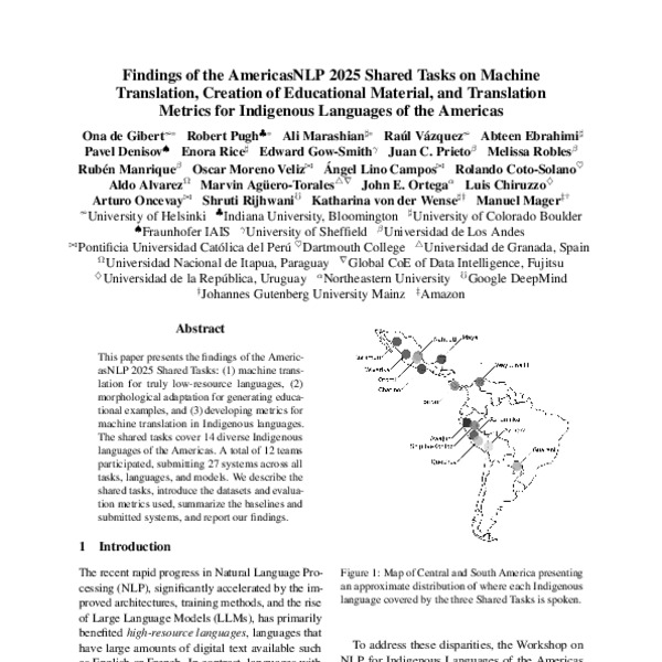 Findings of the AmericasNLP 2025 Shared Tasks on Machine Translation, Creation of Educational ...