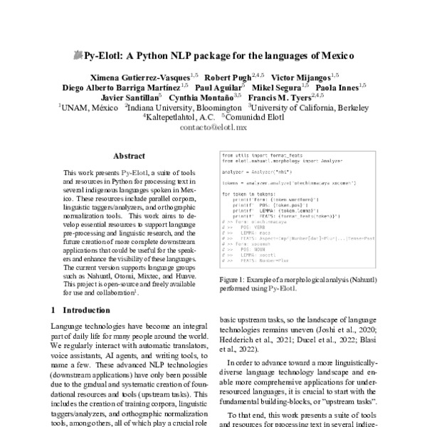 Py-Elotl: A Python NLP package for the languages of Mexico - ACL Anthology