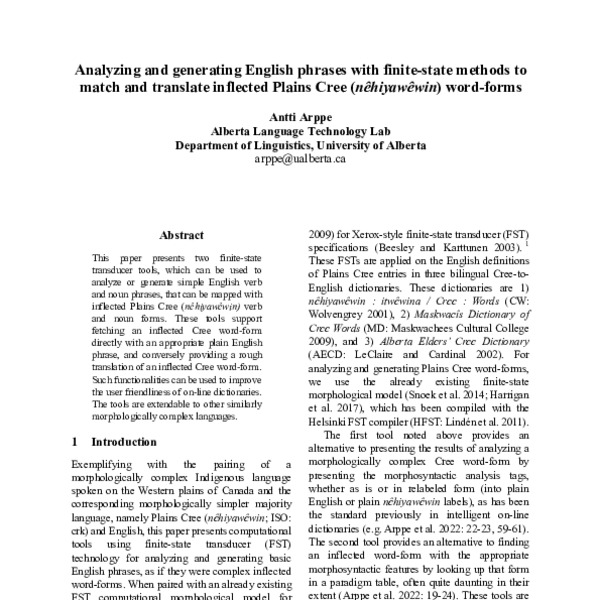 Analyzing And Generating English Phrases With Finite State Methods To Match And Translate