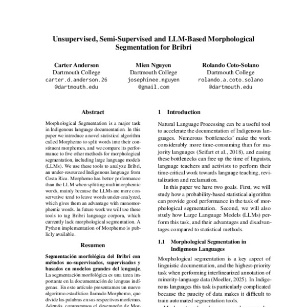 Unsupervised, Semi-Supervised and LLM-Based Morphological Segmentation for Bribri - ACL Anthology