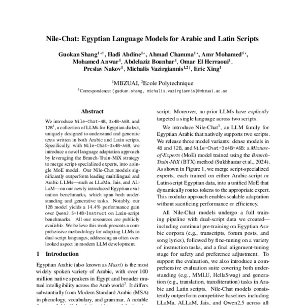 Nile-Chat: Egyptian Language Models for Arabic and Latin Scripts - ACL ...