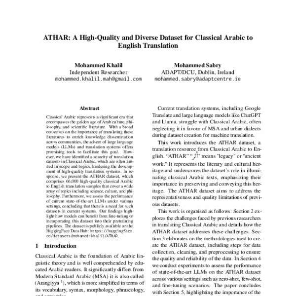 ATHAR: A High-Quality and Diverse Dataset for Classical Arabic to ...