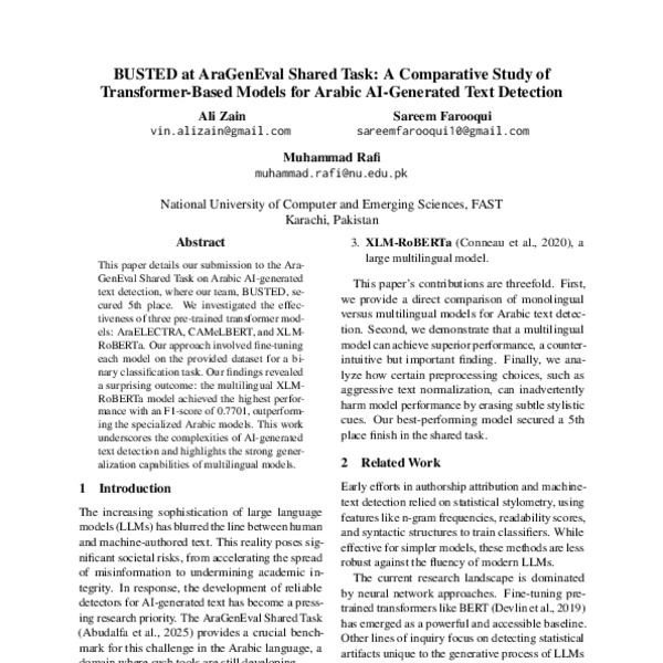 BUSTED at ARATECT Shared Task: A Comparative Study of Transformer-Based ...