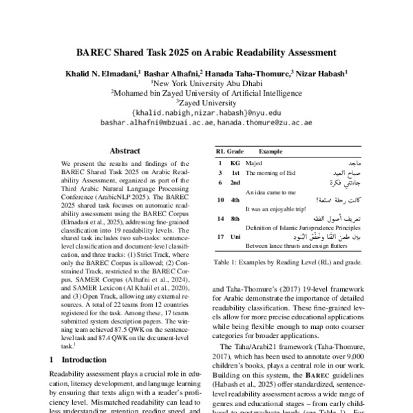 BAREC Shared Task 2025 on Arabic Readability Assessment - ACL Anthology