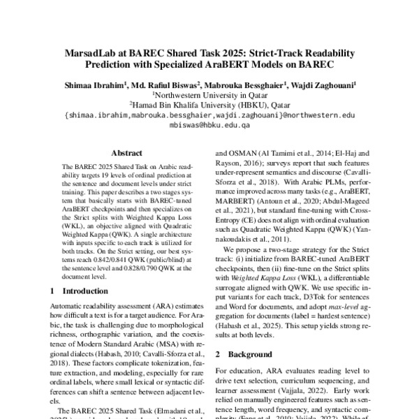 MarsadLab at BAREC Shared Task 2025: Strict-Track Readability ...