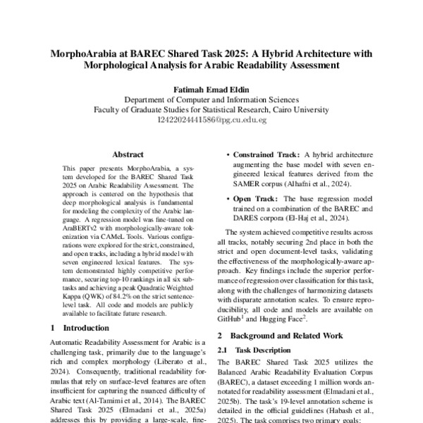 MorphoArabia at BAREC Shared Task 2025: A Hybrid Architecture with ...