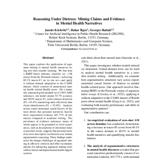 Reasoning Under Distress: Mining Claims and Evidence in Mental Health ...