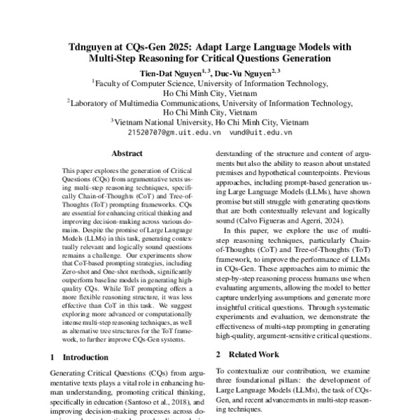 Tdnguyen at CQs-Gen 2025: Adapt Large Language Models with Multi-Step ...