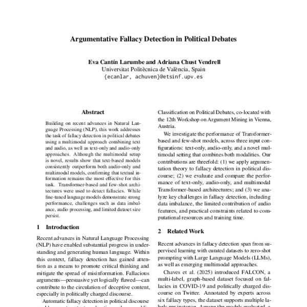 Argumentative Fallacy Detection in Political Debates - ACL Anthology