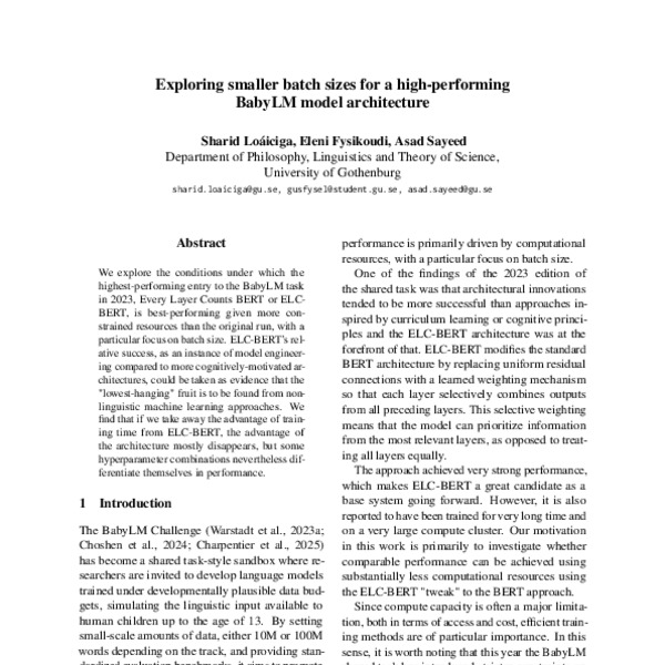 Exploring smaller batch sizes for a high-performing BabyLM model ...