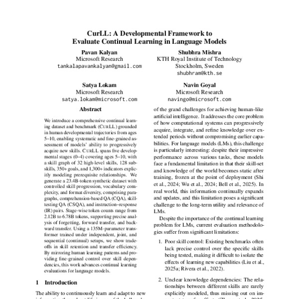CurLL: A Developmental Framework to Evaluate Continual Learning in ...