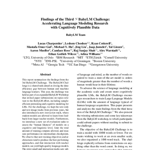 Findings of the Third BabyLM Challenge: Accelerating Language Modeling ...