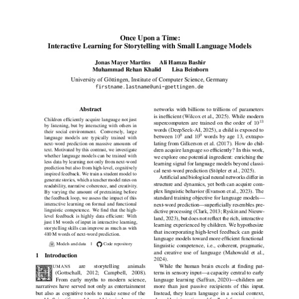 Once Upon a Time: Interactive Learning for Storytelling with Small ...
