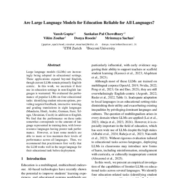 Are Large Language Models for Education Reliable Across Languages ...