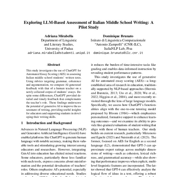 Exploring LLM-Based Assessment of Italian Middle School Writing: A ...