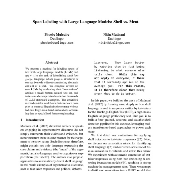 Span Labeling with Large Language Models: Shell vs. Meat - ACL Anthology