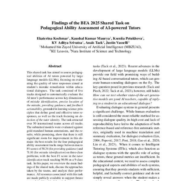 Findings of the BEA 2025 Shared Task on Pedagogical Ability Assessment of AI-powered Tutors ...